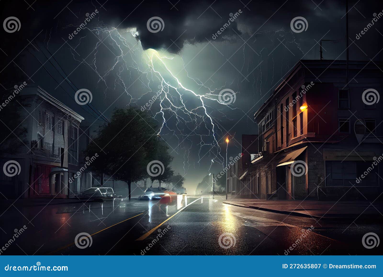Dramtic Thunderstorm, with Lightning Illuminating the Sky and Raindrops ...