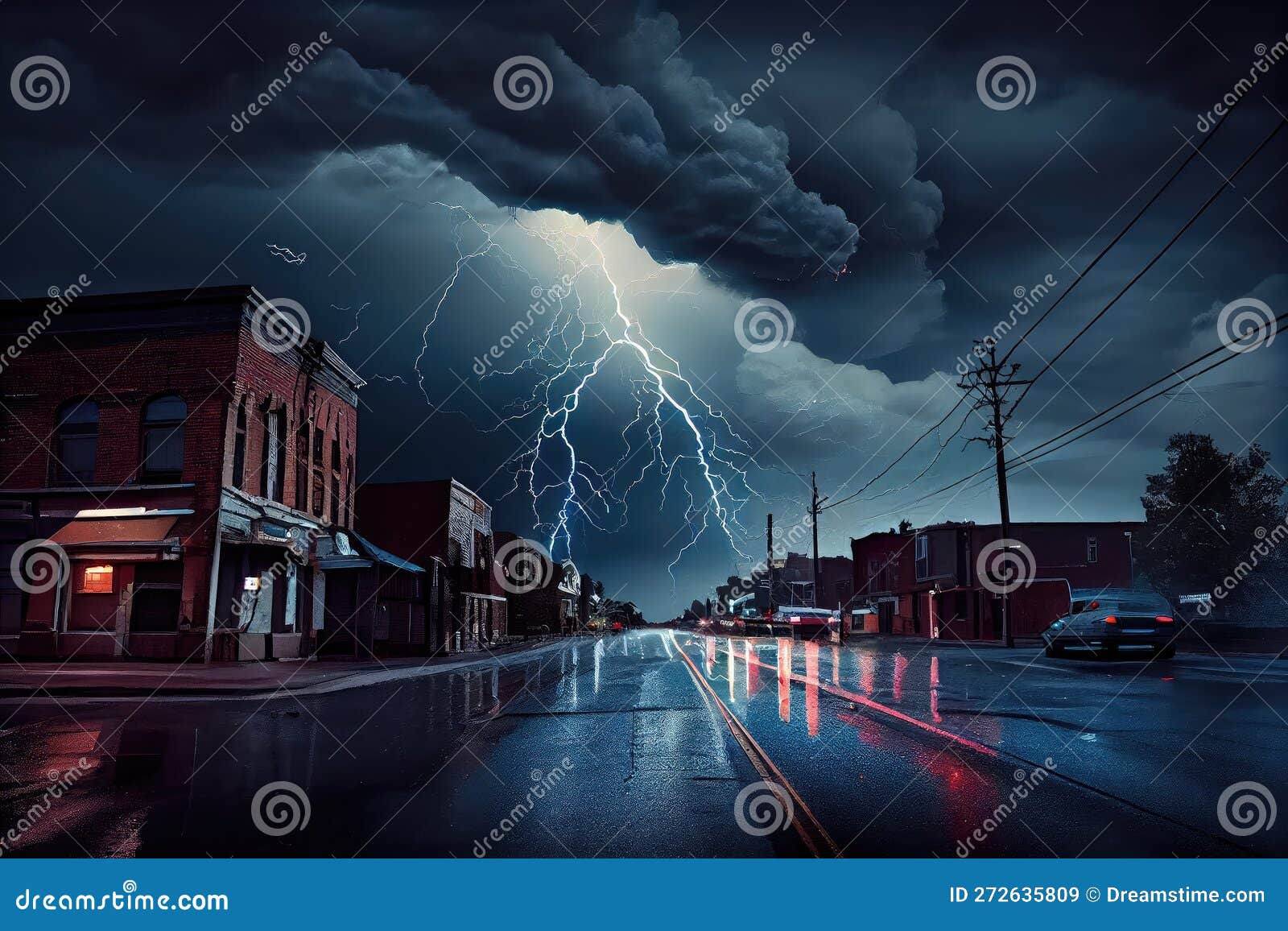 Dramtic Thunderstorm, with Lightning Illuminating the Sky and Raindrops ...