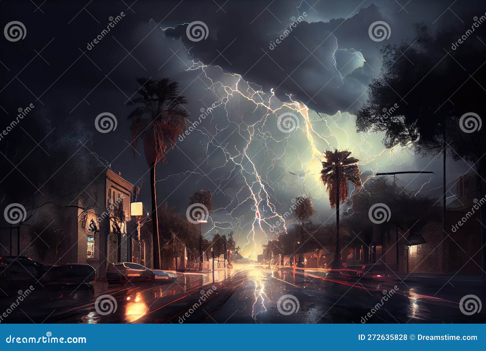 Dramtic Thunderstorm, with Lightning Illuminating the Sky and Raindrops ...