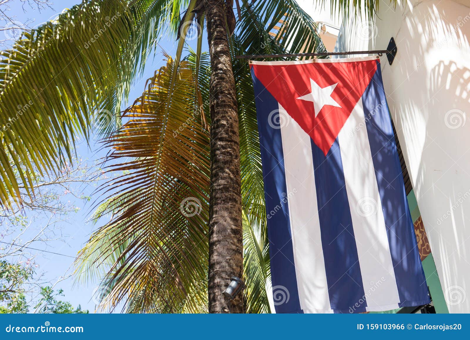 Drapeau cubain et palmier photo stock. Image du destination - 159103966