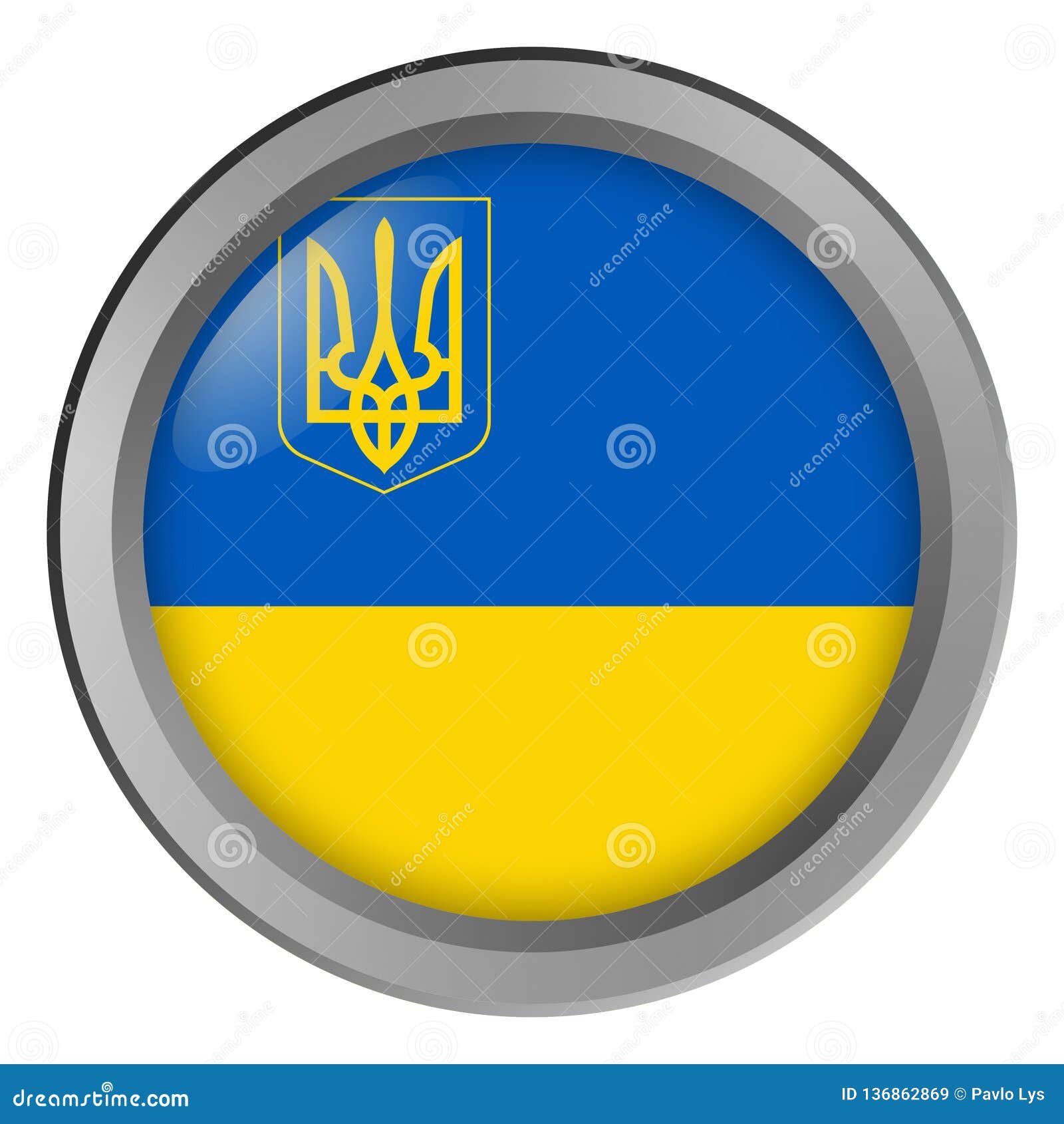 Drapeau De L'Ukraine Avec Le Trident Rond Comme Bouton Illustration ...