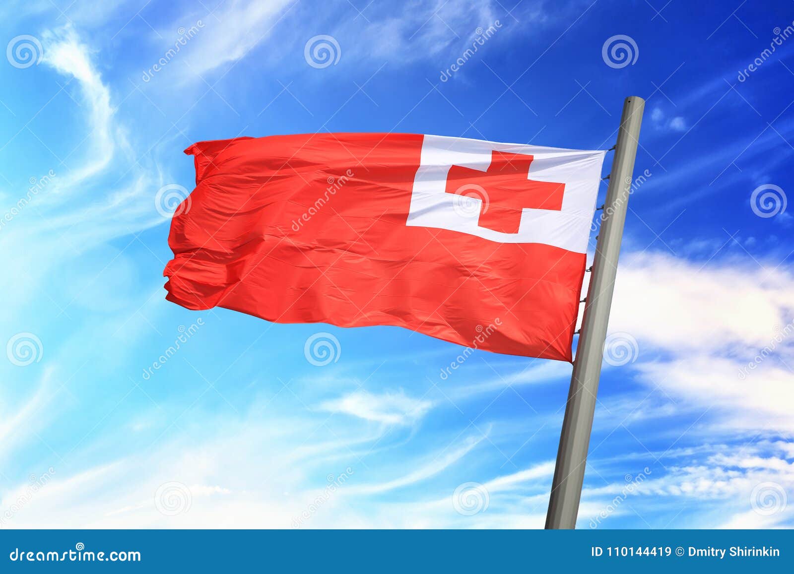 Drapeau du Tonga image stock. Image du bleu, poteau - 110144419