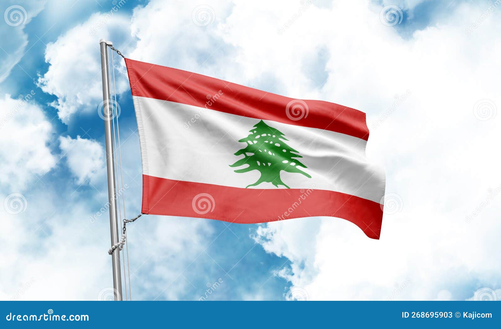 Drapeau Libanais Agitant Sur Fond De Ciel. Illustration Stock ...