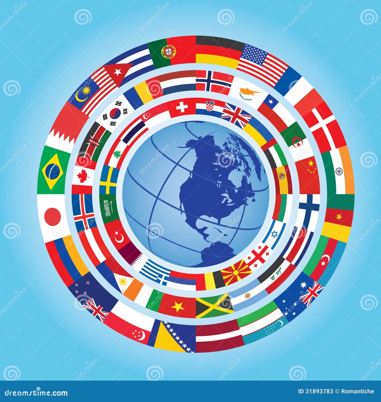 Drapeaux autour de globe illustration de vecteur. Illustration du ...