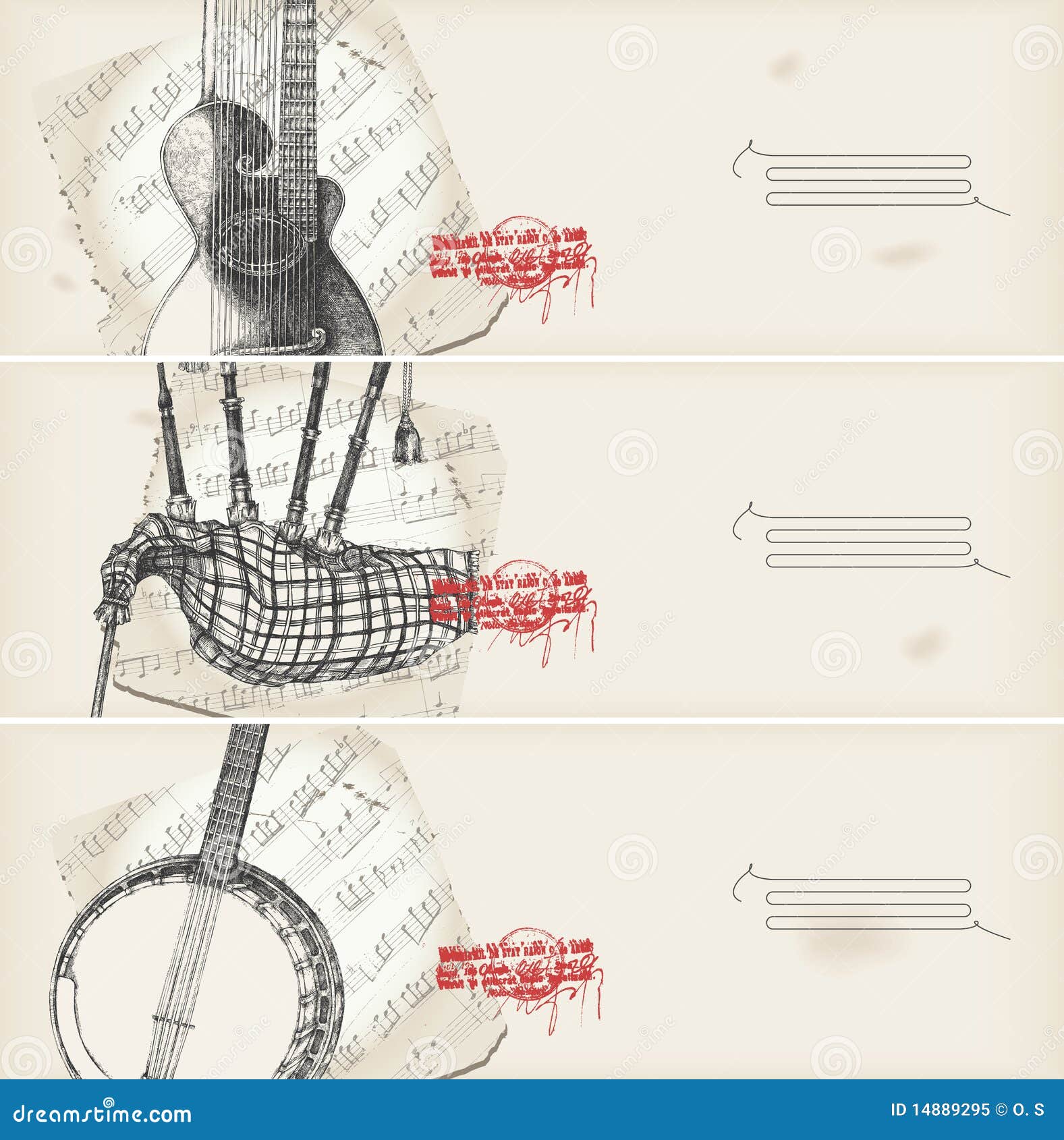 Drapeaux De Musique - Instruments Traditionnels Avec La Rayure ...