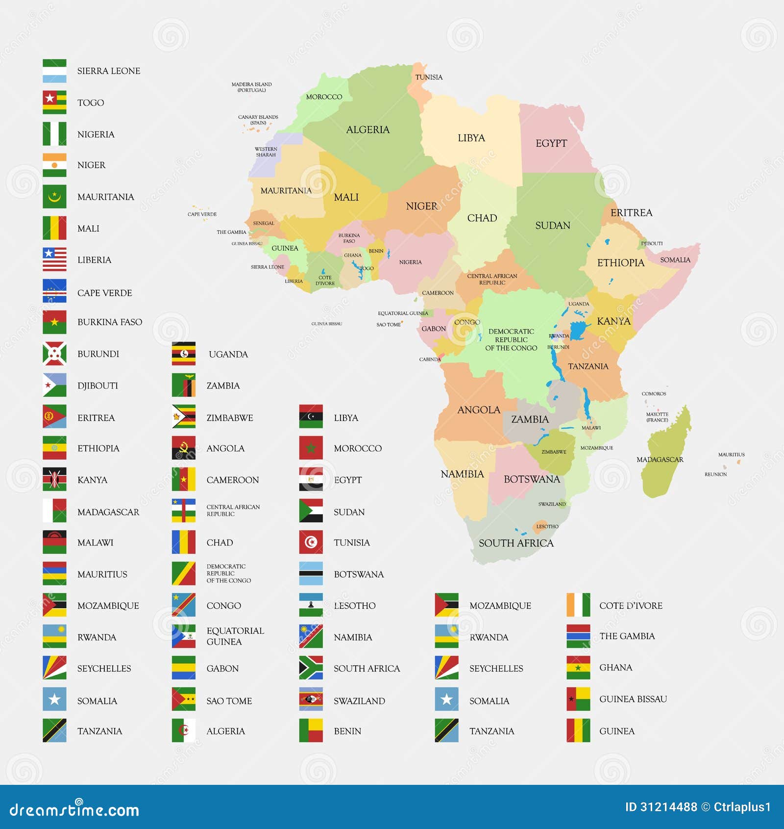 Drapeaux Et Carte De L'Afrique Illustration de Vecteur - Illustration ...