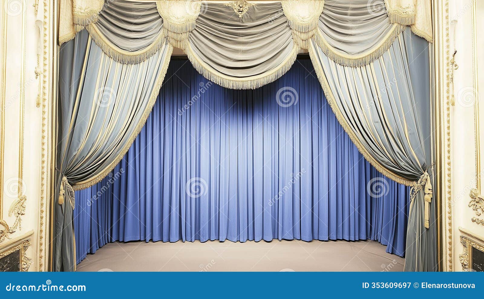 Vintage Theater Stage With Red Curtains And Wooden Floorboards Captured ...