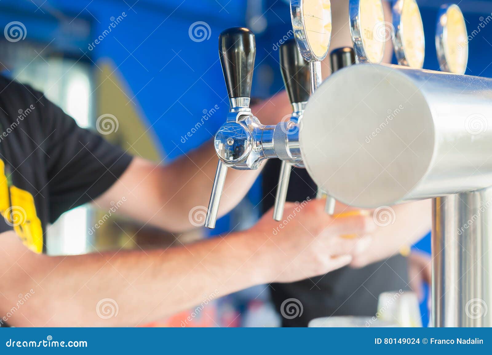 Draught Draft Beer Taps in a Bar . Stock Photo - Image of brewing ...