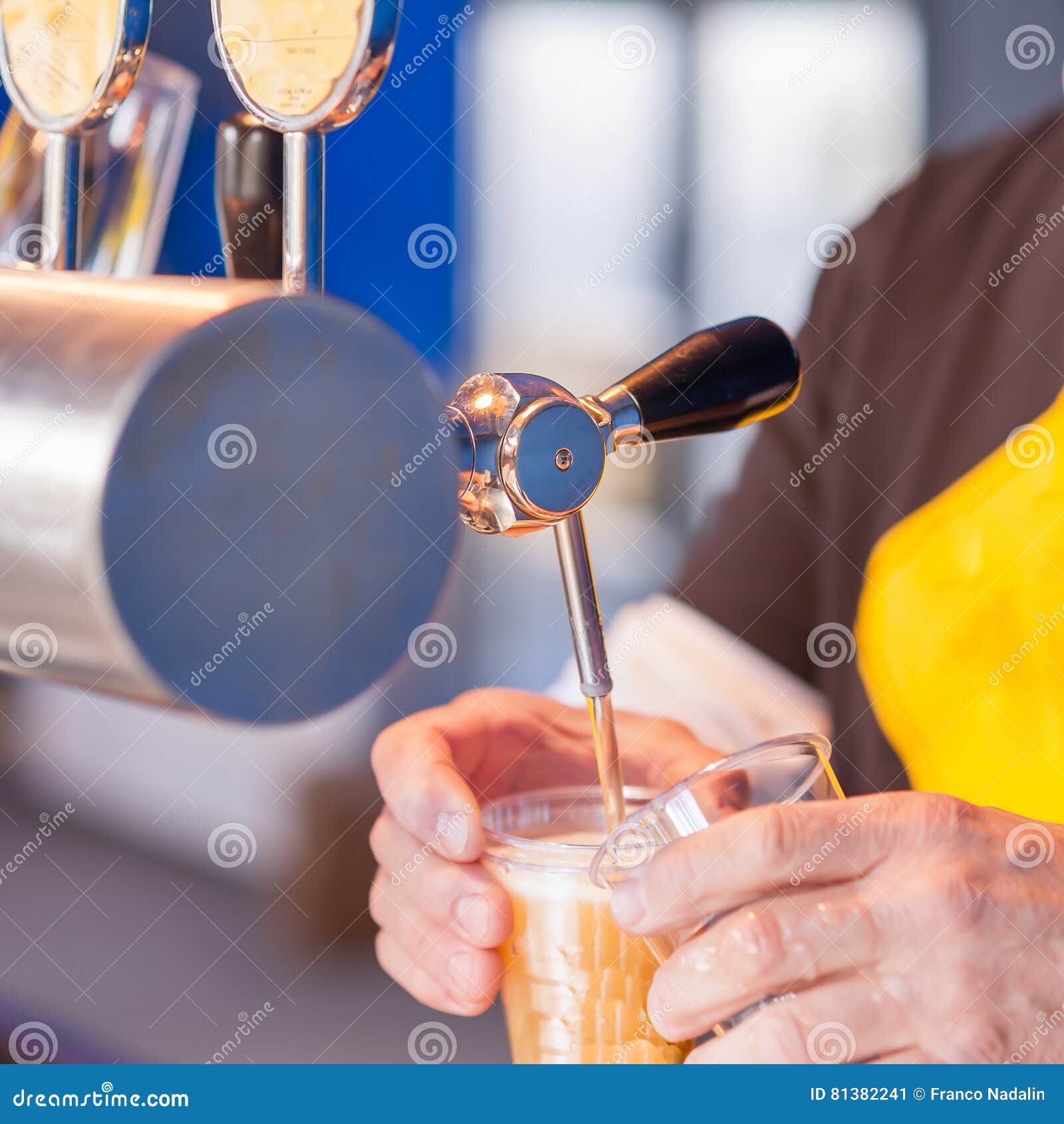 Draught Draft Beer Taps in a Bar . Stock Image - Image of container ...