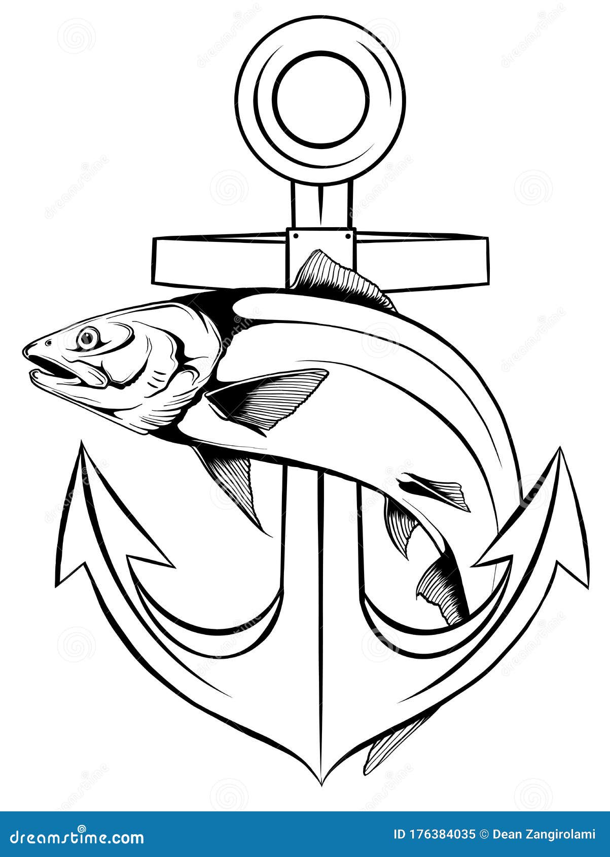 A Draw Anchor and Fish Vector Illustarion Stock Vector - Illustration ...