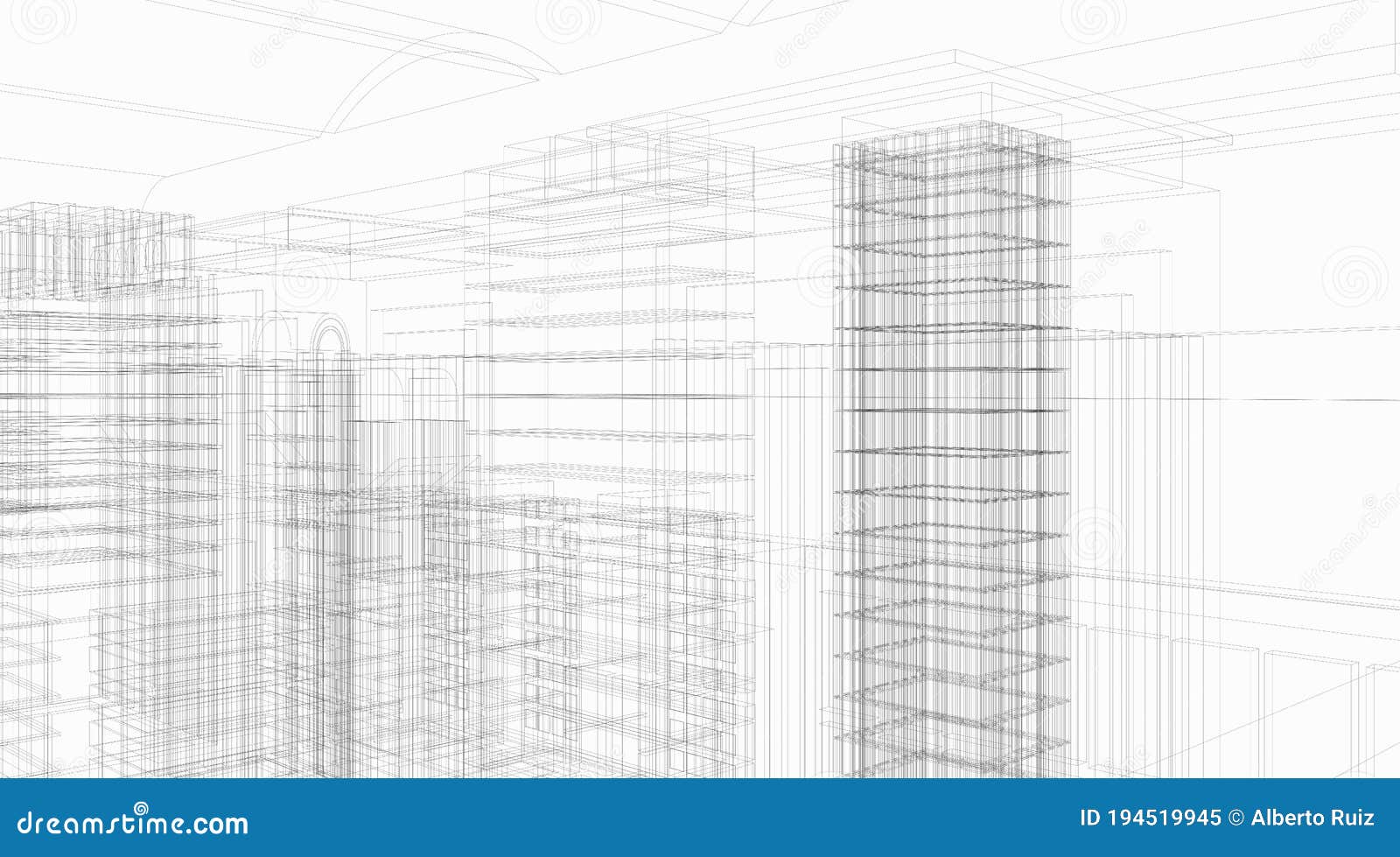 Draw of Architectural Structure in Perspective Over White Stock ...