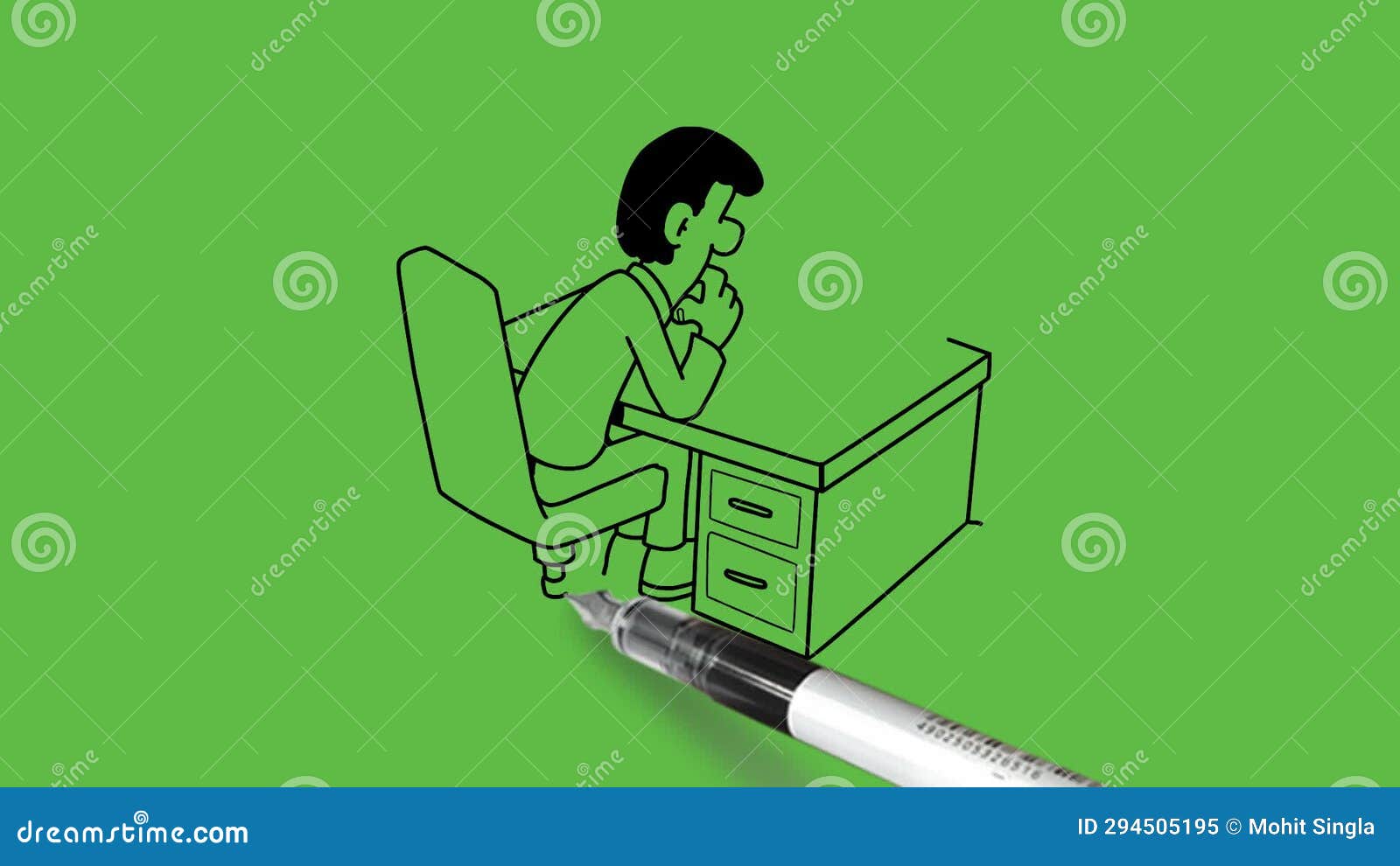 Draw Backside of Young Man Sit on Adjustable Office Chair Lean Forward ...