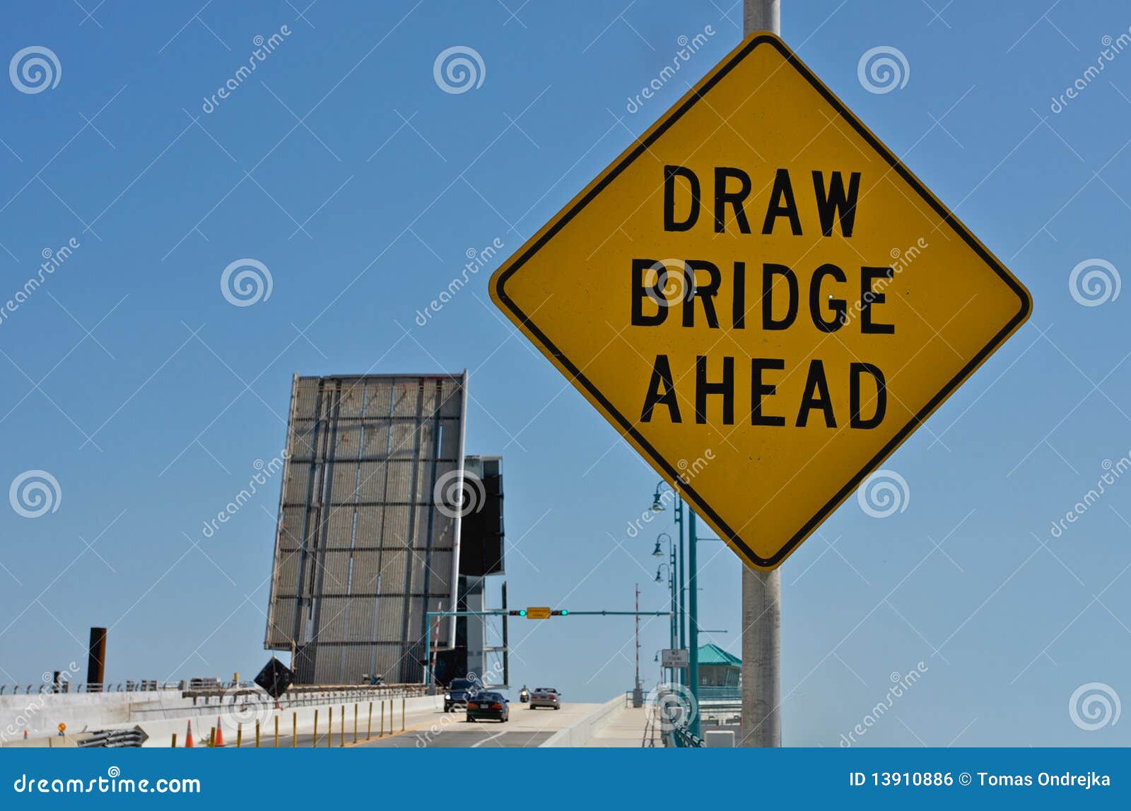 Draw bridge ahead. stock photo. Image of automobile, warning - 13910886