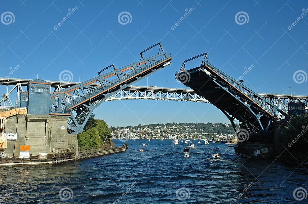 Draw Bridge Opening stock image. Image of ship, seattle - 1825559