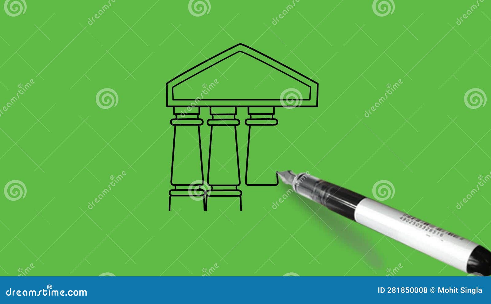 Draw Close View of Wall Construct on Four Huge Pillars with Solid ...