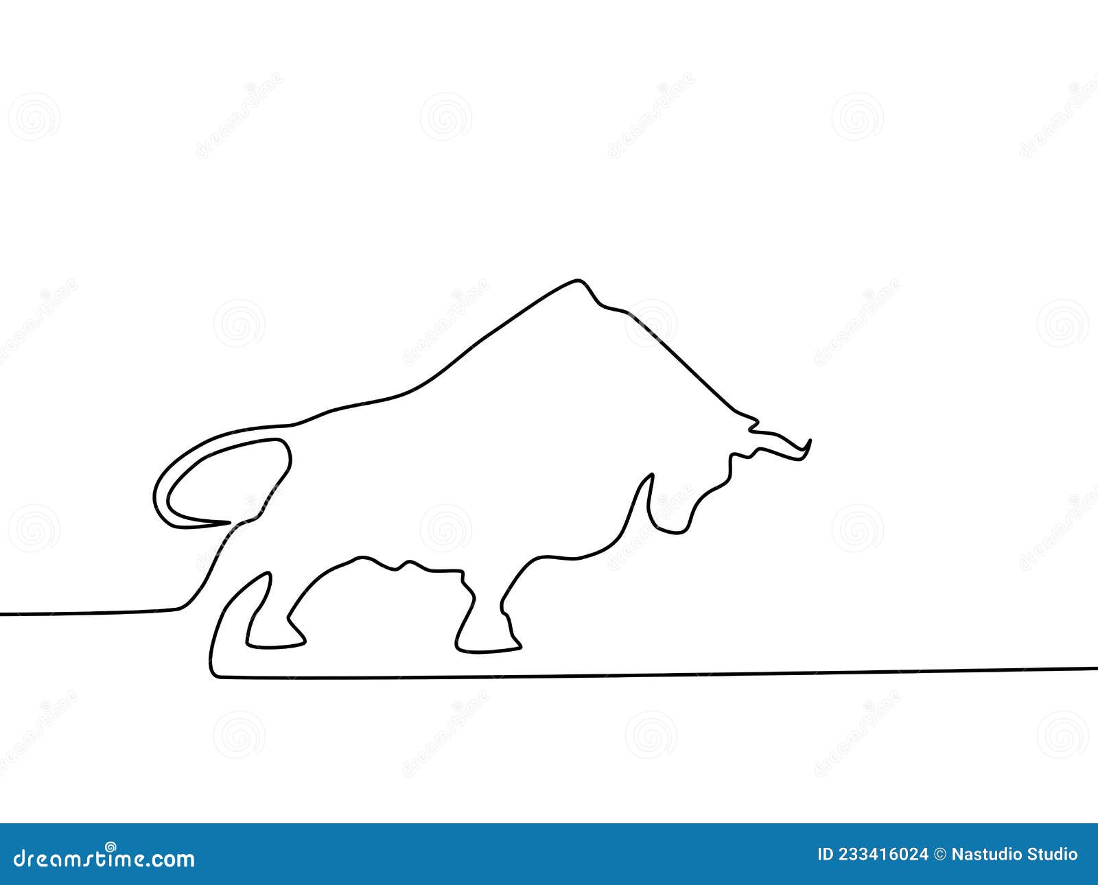 Draw a Continuous Line of Bull. Bull Market Concept Vector Illustration ...