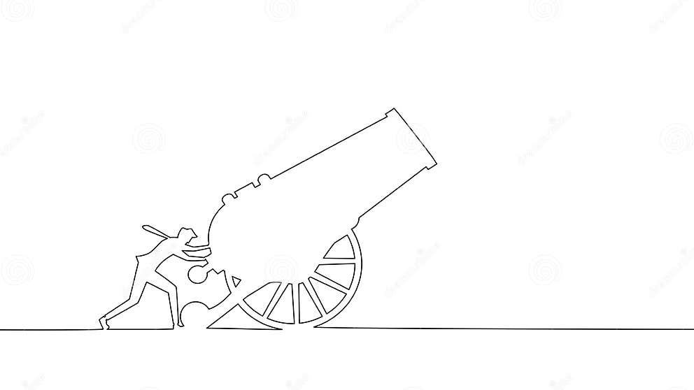 Draw a Continuous Line of Cannons. the Concept of War Stock Vector ...