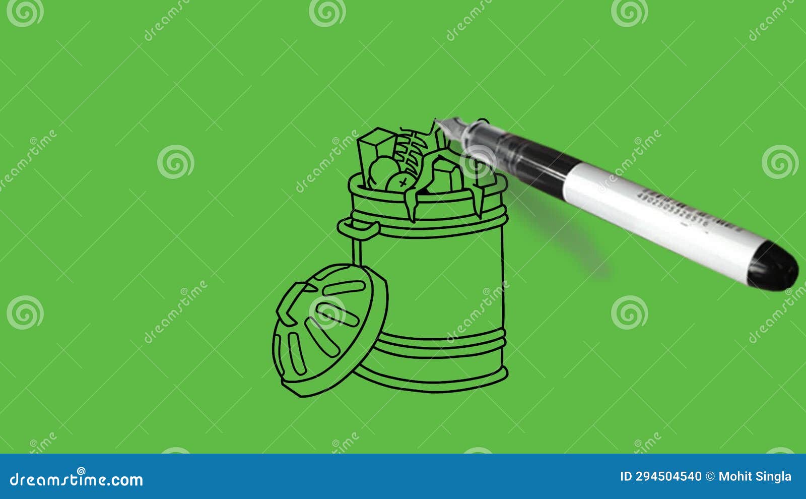 Draw Cylindrical Shape Box Full of Object, Article, Instrument and Tool ...