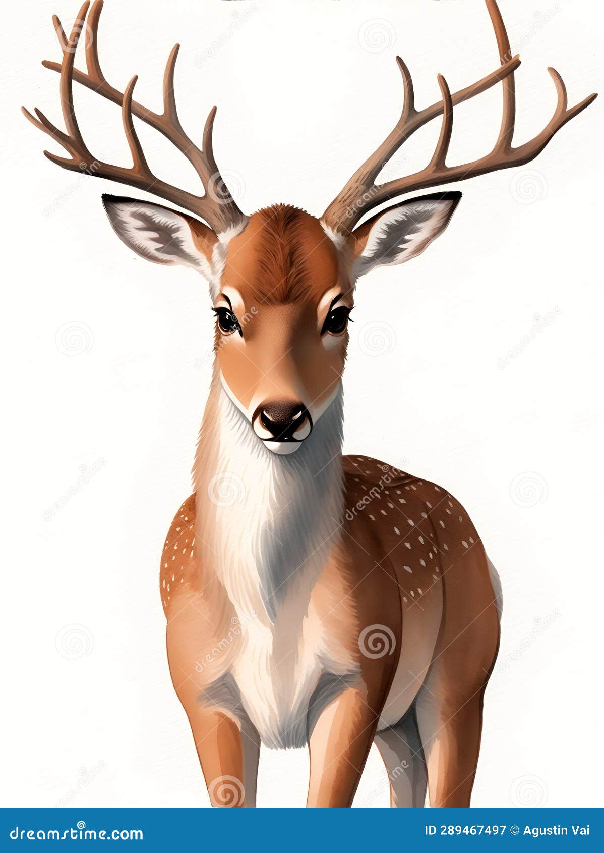 Draw of a Deer in a Front View on a White Background Stock Illustration ...