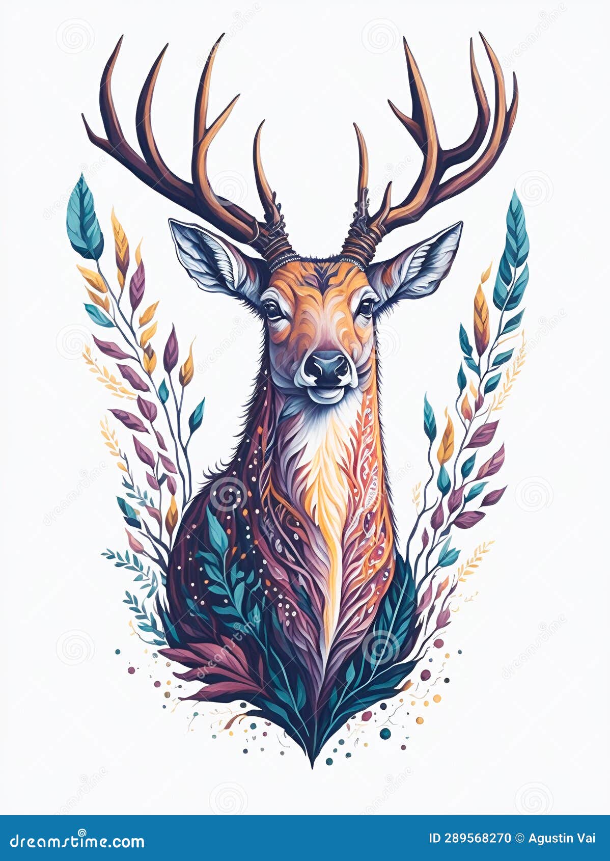 Draw of a Deer in a Front View on a White Background Stock Illustration ...