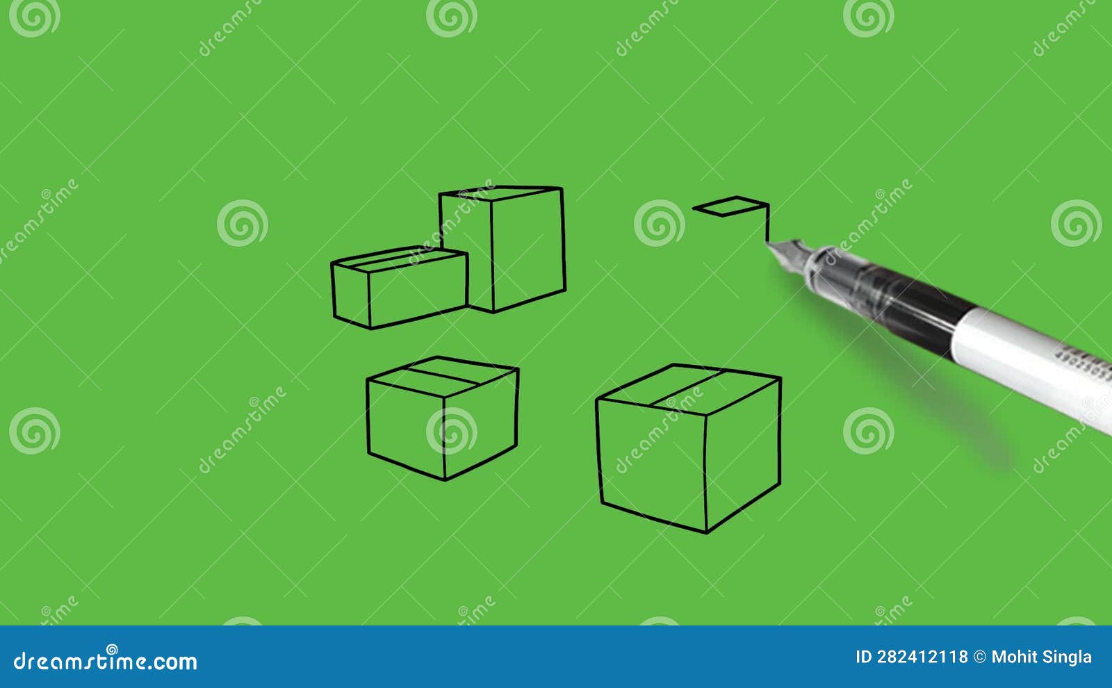 Draw Different Size of Cube and Cuboid with Black Outline on Abstract ...