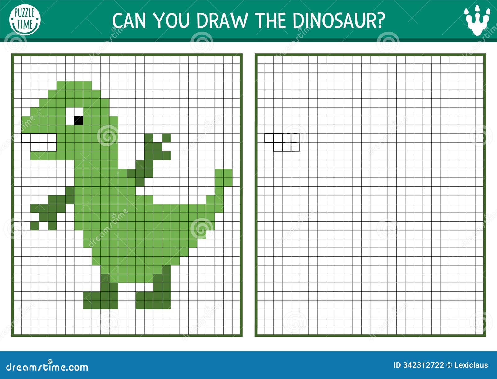 Draw the Dinosaur by Pixel Grid. Vector Prehistoric Drawing Practice ...