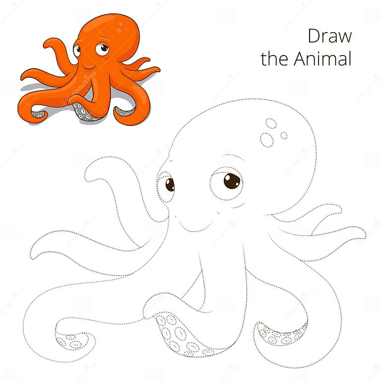 Draw the Fish Animal Octopus Educational Game Stock Vector ...