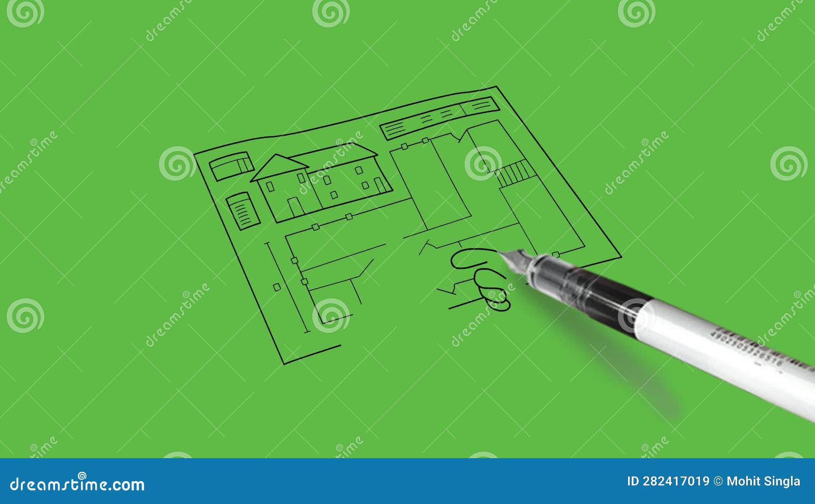 Draw Geographical Map of Building with Scale and Pencil with Black ...