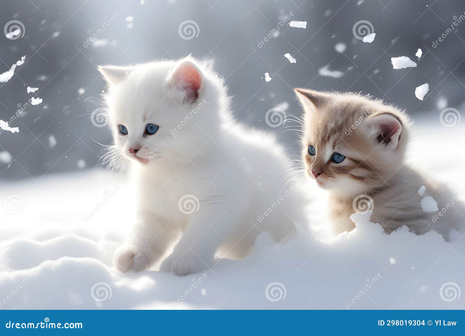 The Draw Kittens Playing in the White Snow Stock Illustration ...