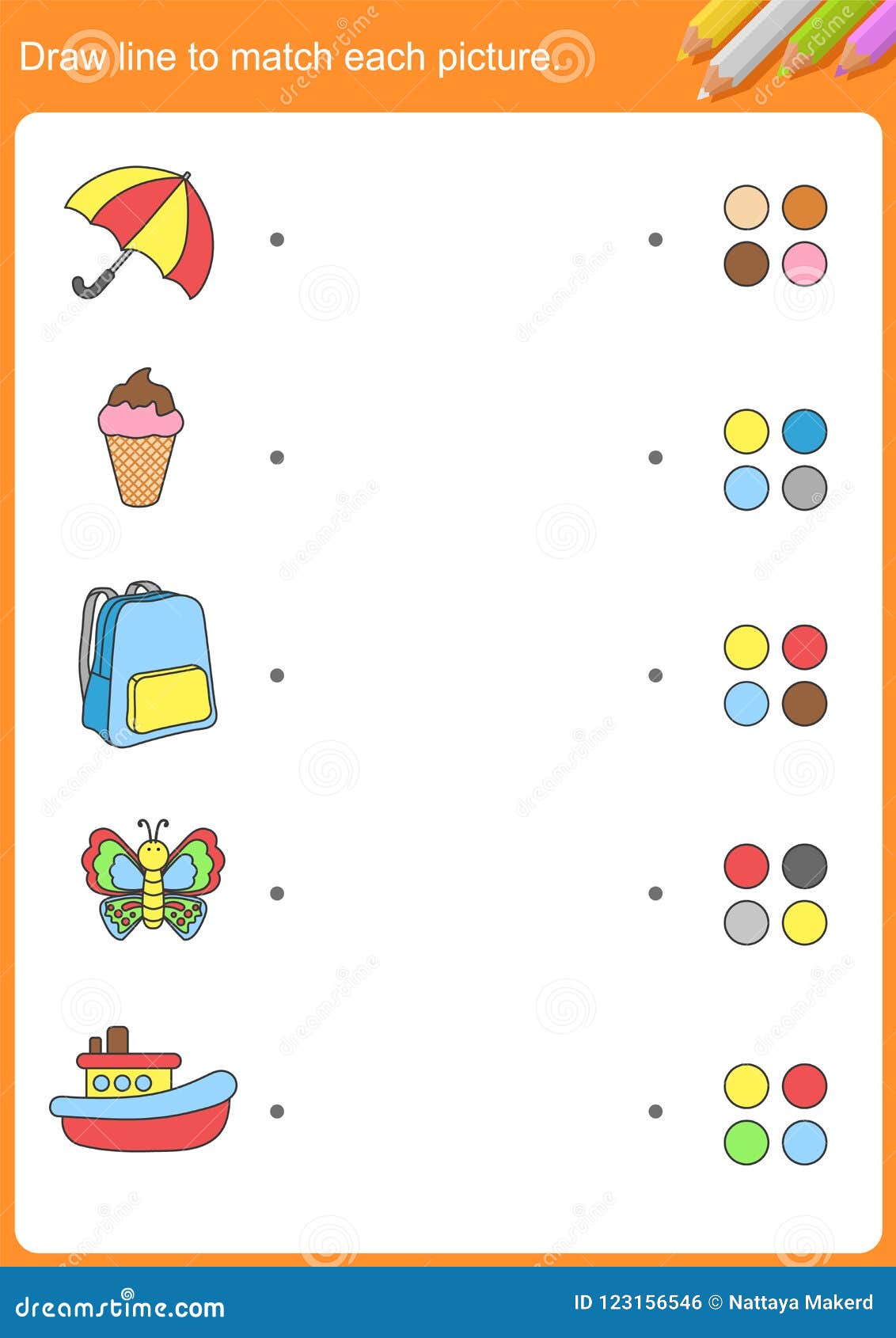 Draw Line To Match Each Picture. Stock Vector - Illustration of ... Draw Line To Match Each Picture. Stock Vector - Illustration of ...