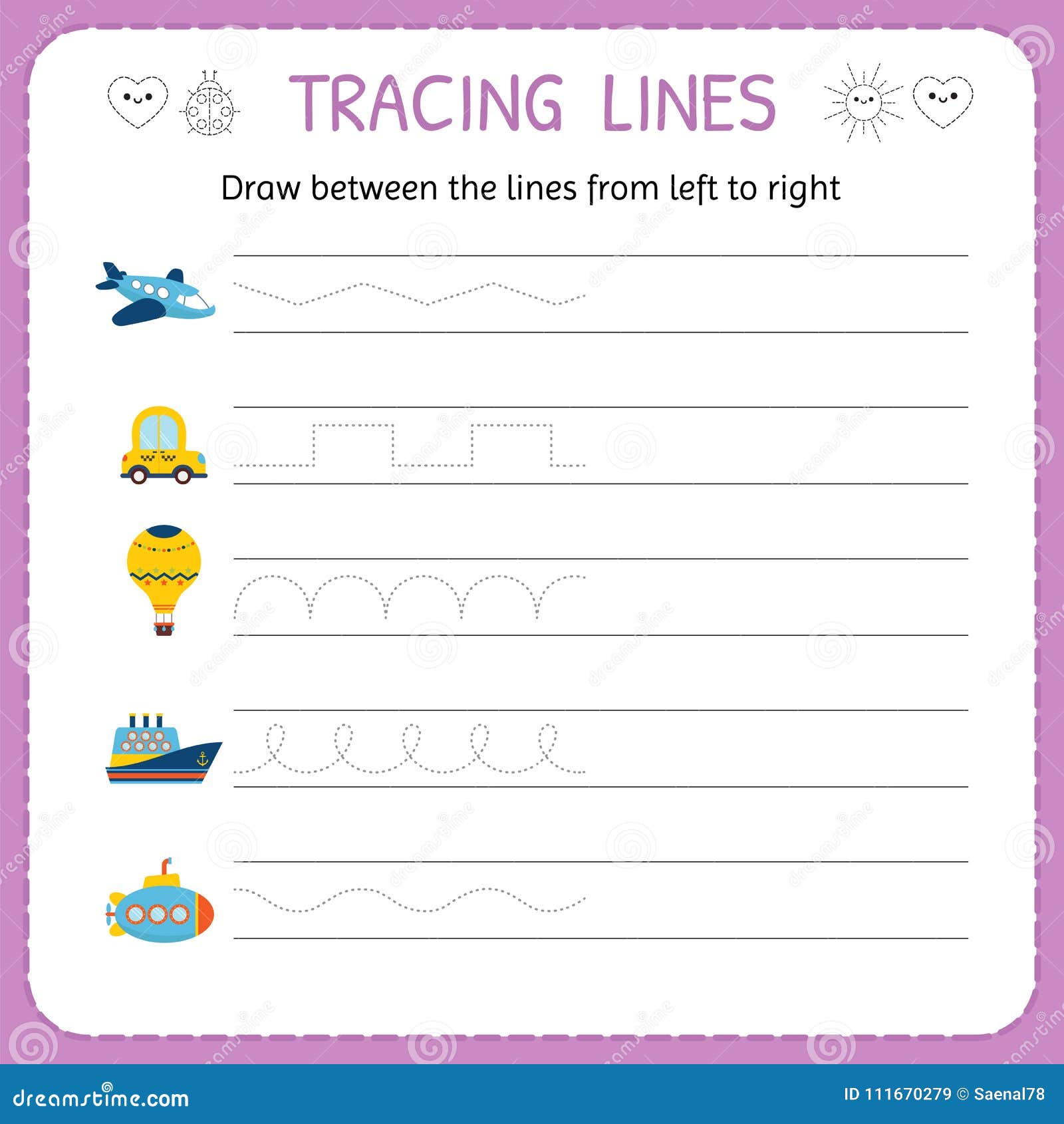 Trace Line Worksheet For Preschool Kids With Rockets Stock Photo ... Trace Line Worksheet For Preschool Kids With Rockets Stock Photo ...