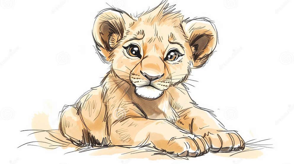 Draw of a Lion Cub. Generative AI. Stock Illustration - Illustration of ...