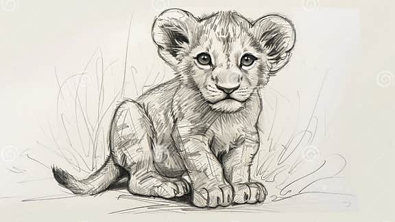 Draw of a Lion Cub. Generative AI. Stock Illustration - Illustration of ...