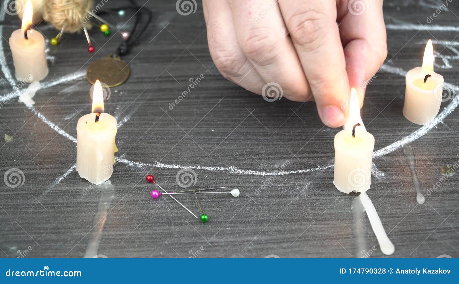 Draw a Magic Circle with Chalk. Conducting a Seance, a Mystical Ritual ...