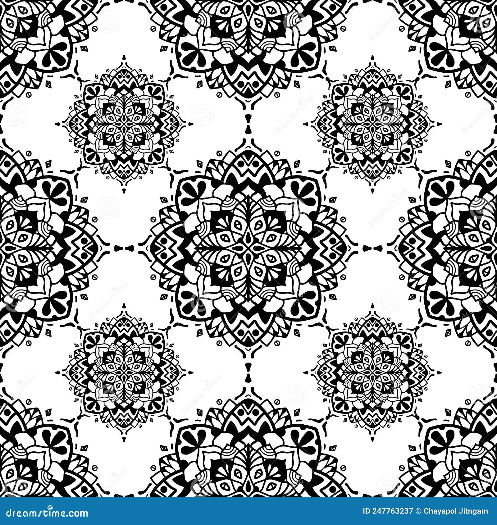 Draw Mandala Seamless Pattern Design. Stock Vector - Illustration of ...