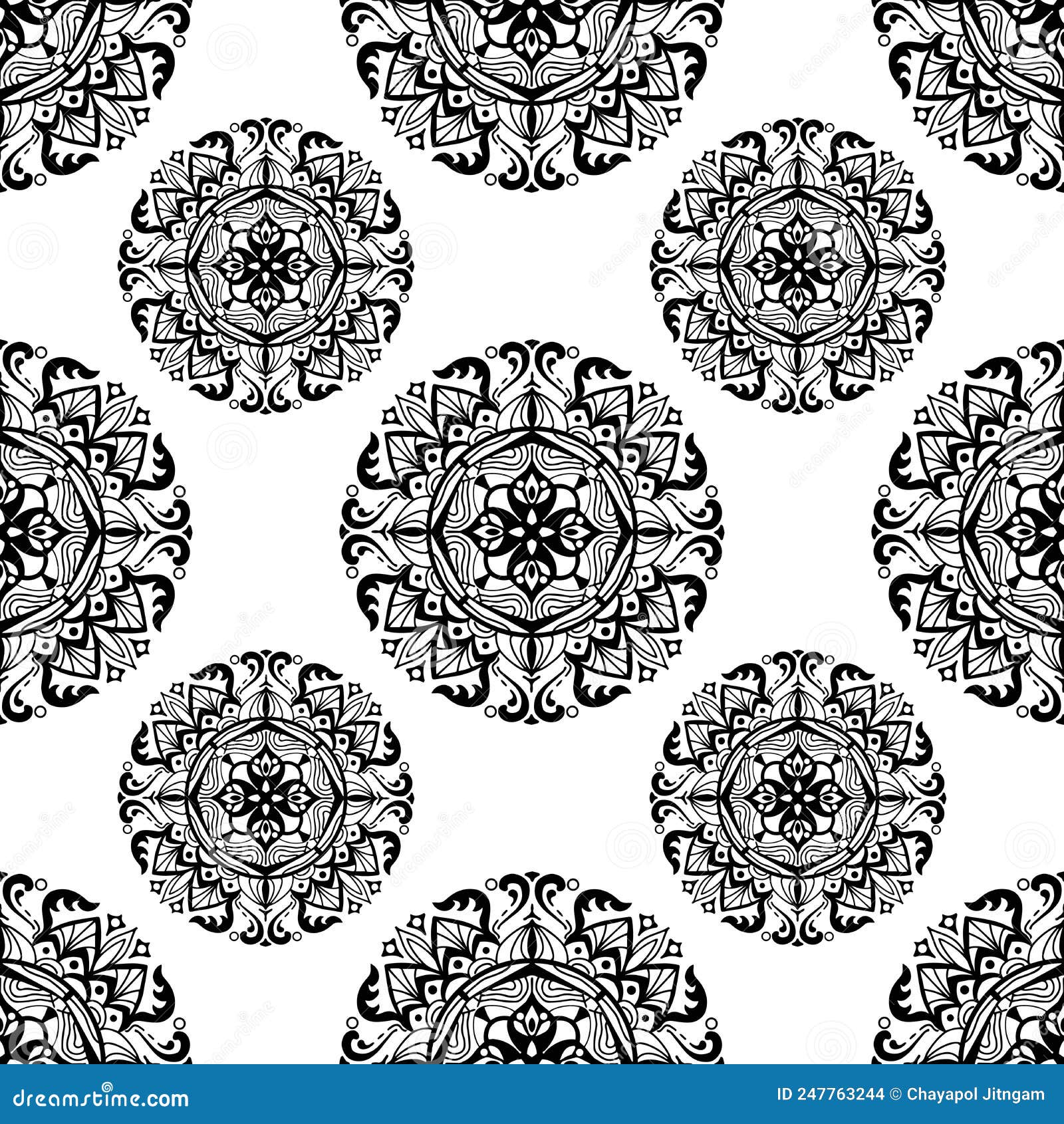 Draw Mandala Seamless Pattern Design. Stock Vector - Illustration of ...