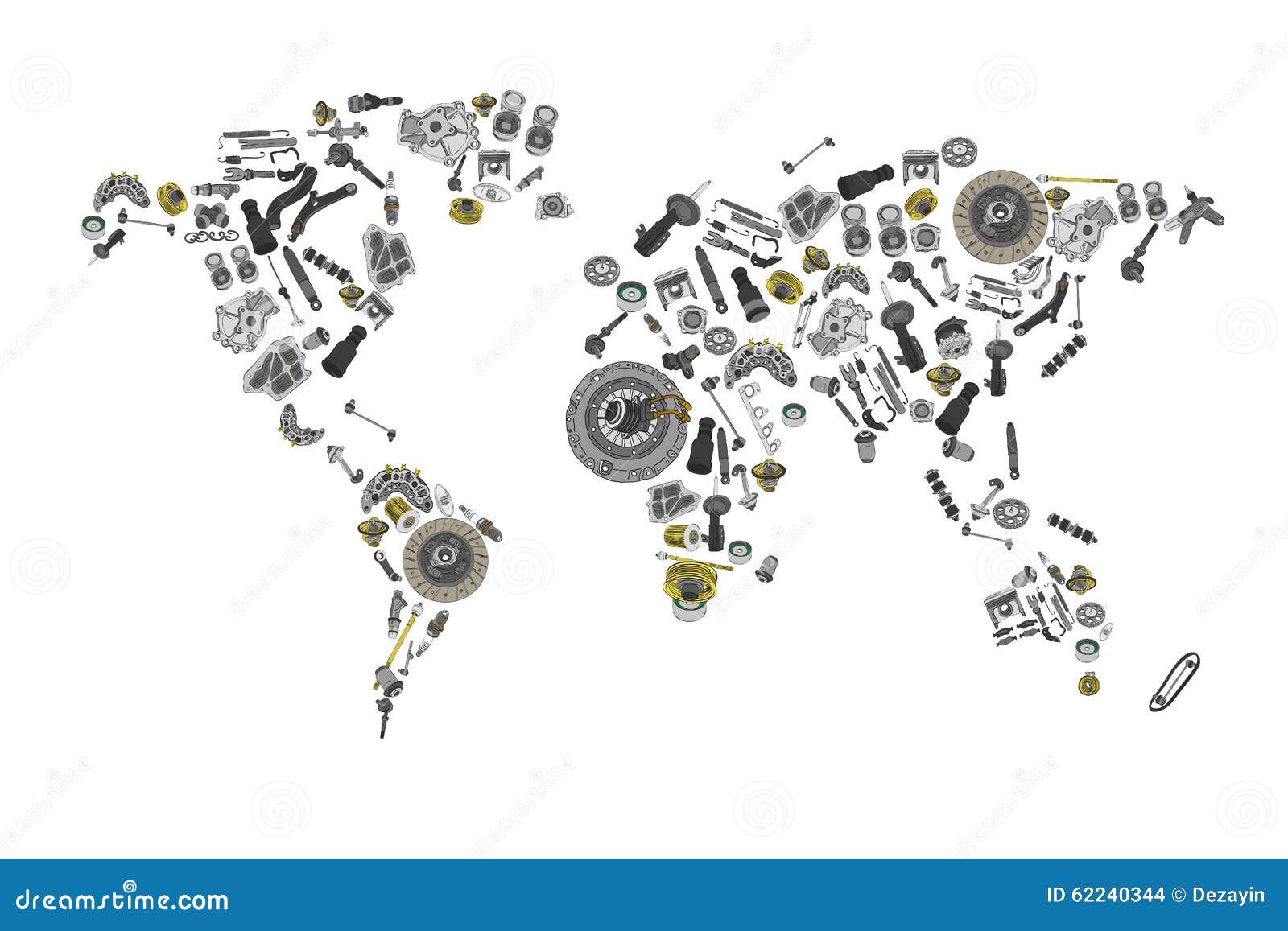 Draw a Map of the World Made Up of Spare Parts Stock Vector ...