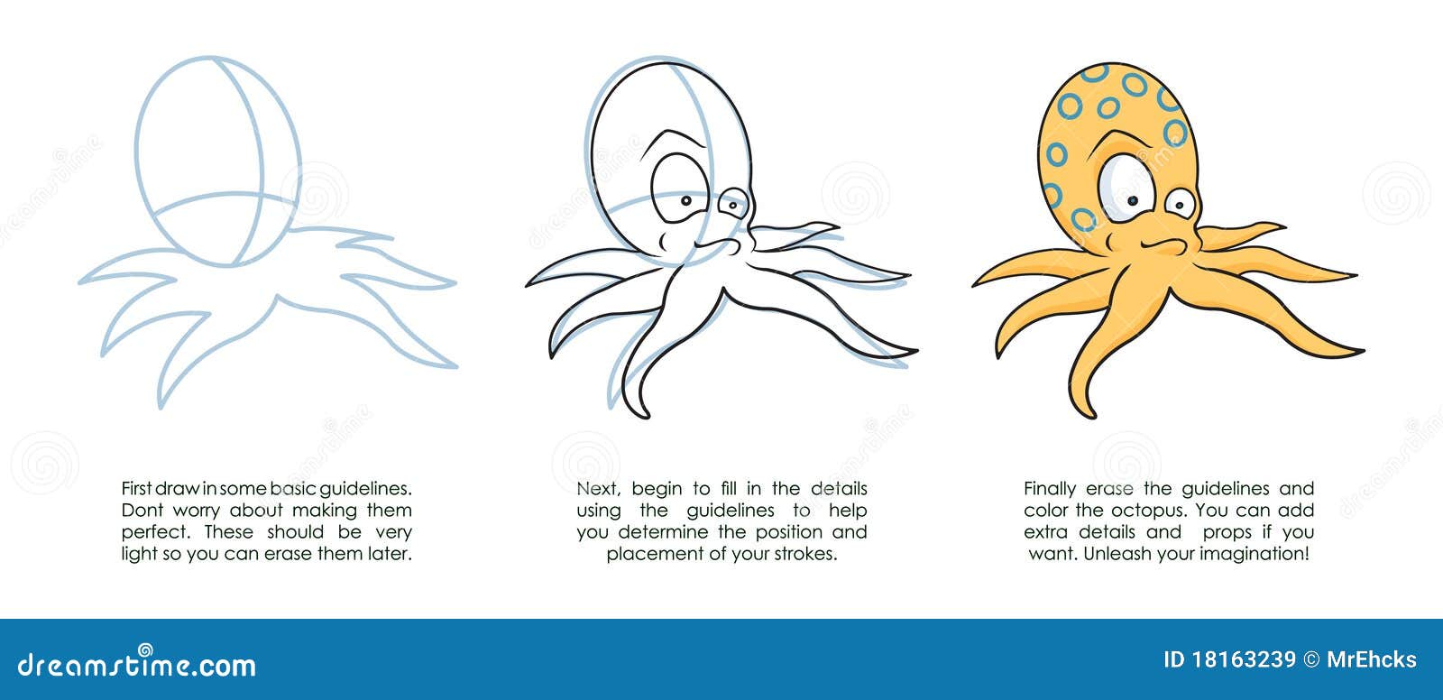 How To Draw Octopus For Children. Step By Step Drawing Tutorial Cartoon ...