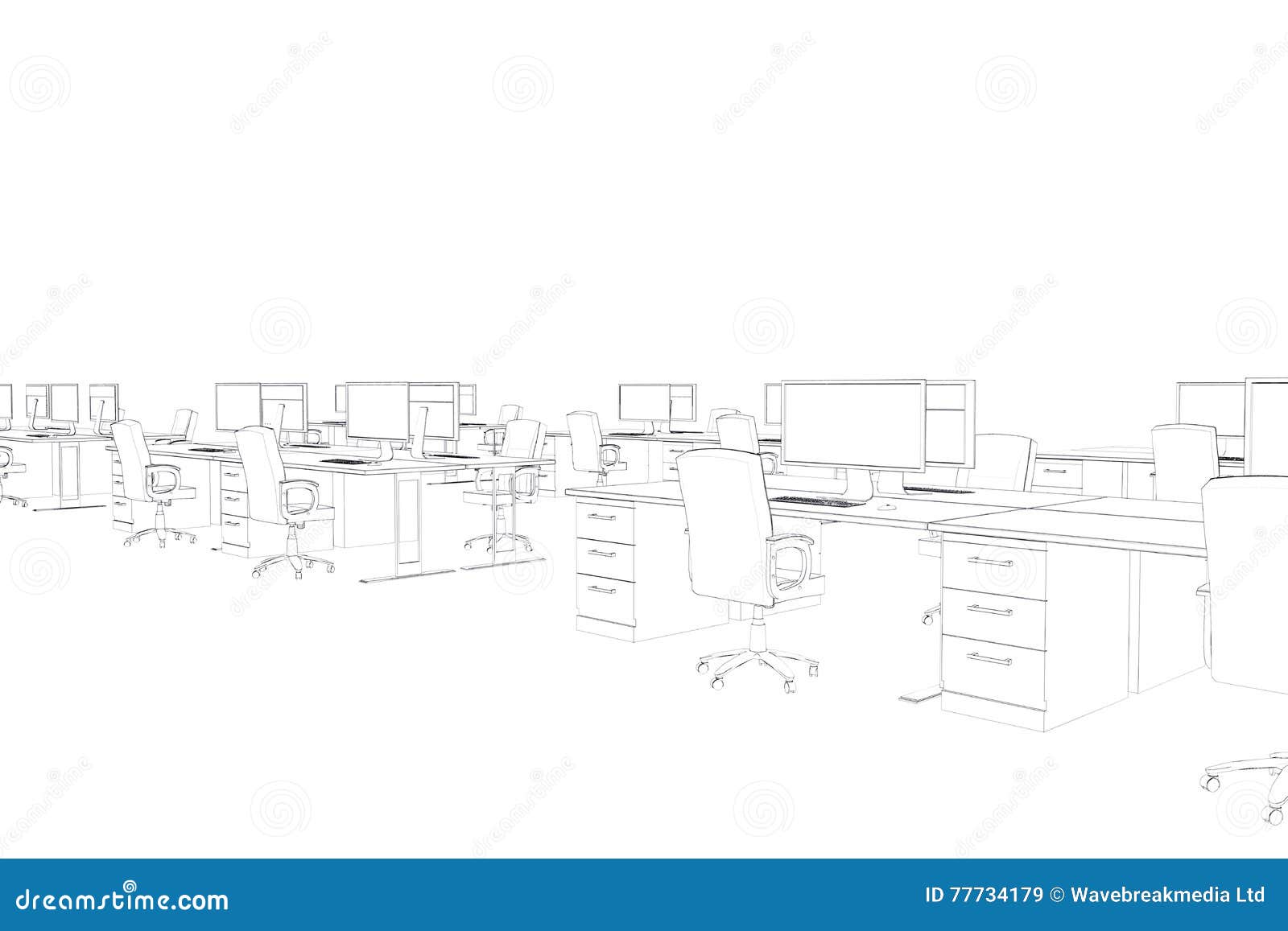 Draw of an open space stock illustration. Illustration of chairs - 77734179