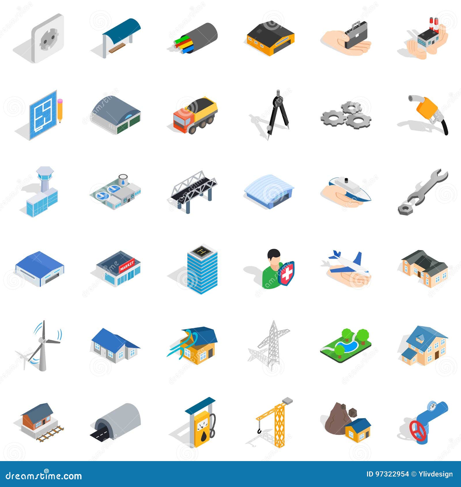 Draw Plan Icons Set, Isometric Style Stock Vector - Illustration of ...