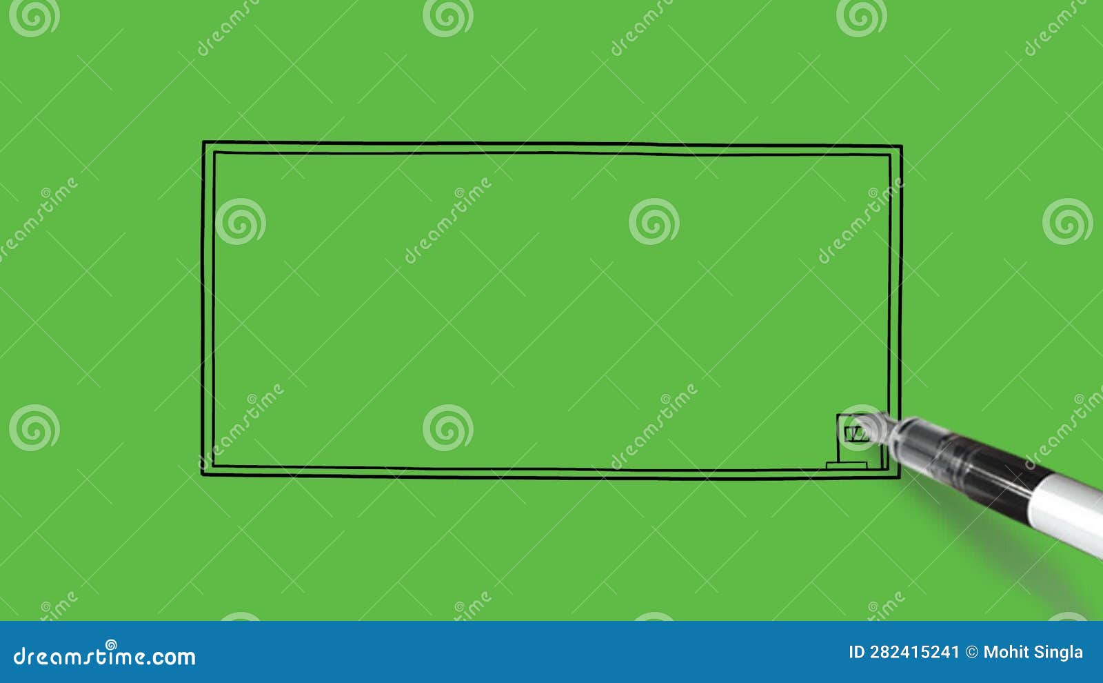 Draw Rectangle Shape Blank Green Board with Chalk Box in Right Corner ...