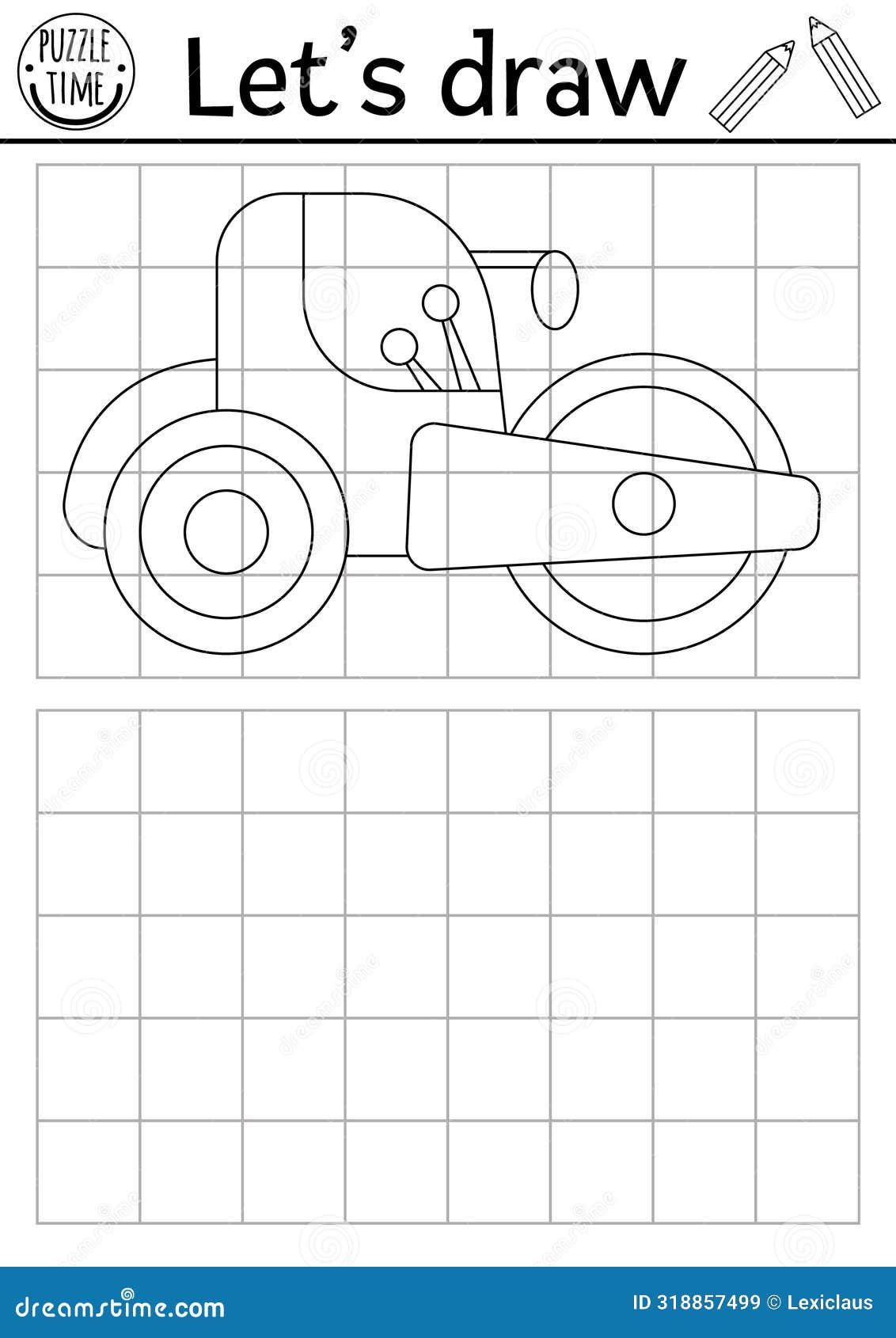 Draw the Road Roller. Vector Construction Site Drawing Practice ...