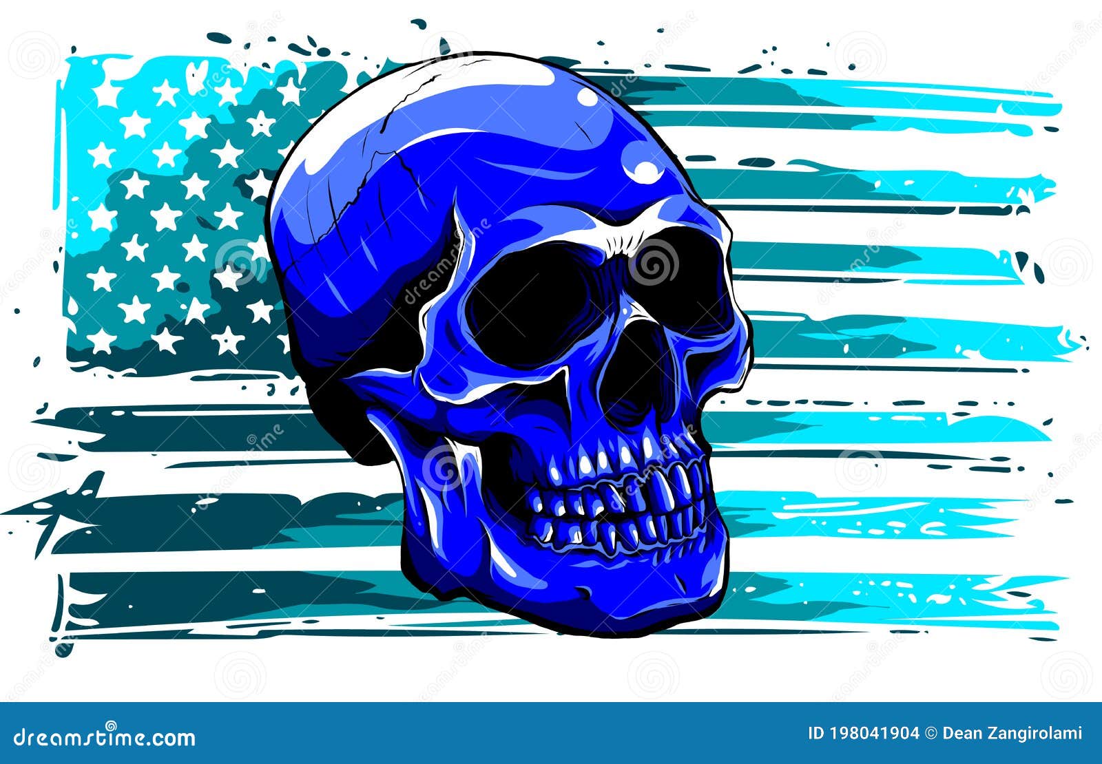 Draw of Skull and Flag Usa. Vector Illustration. Stock Vector ...
