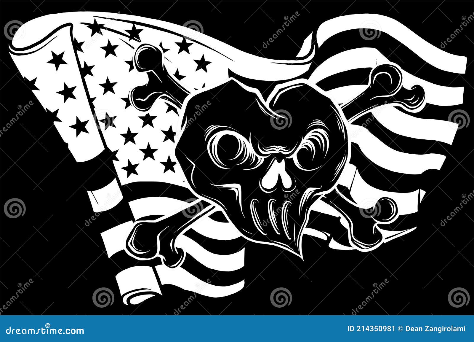 White Silhouette of Skull and Flag Usa. Vector Illustration. Stock ...