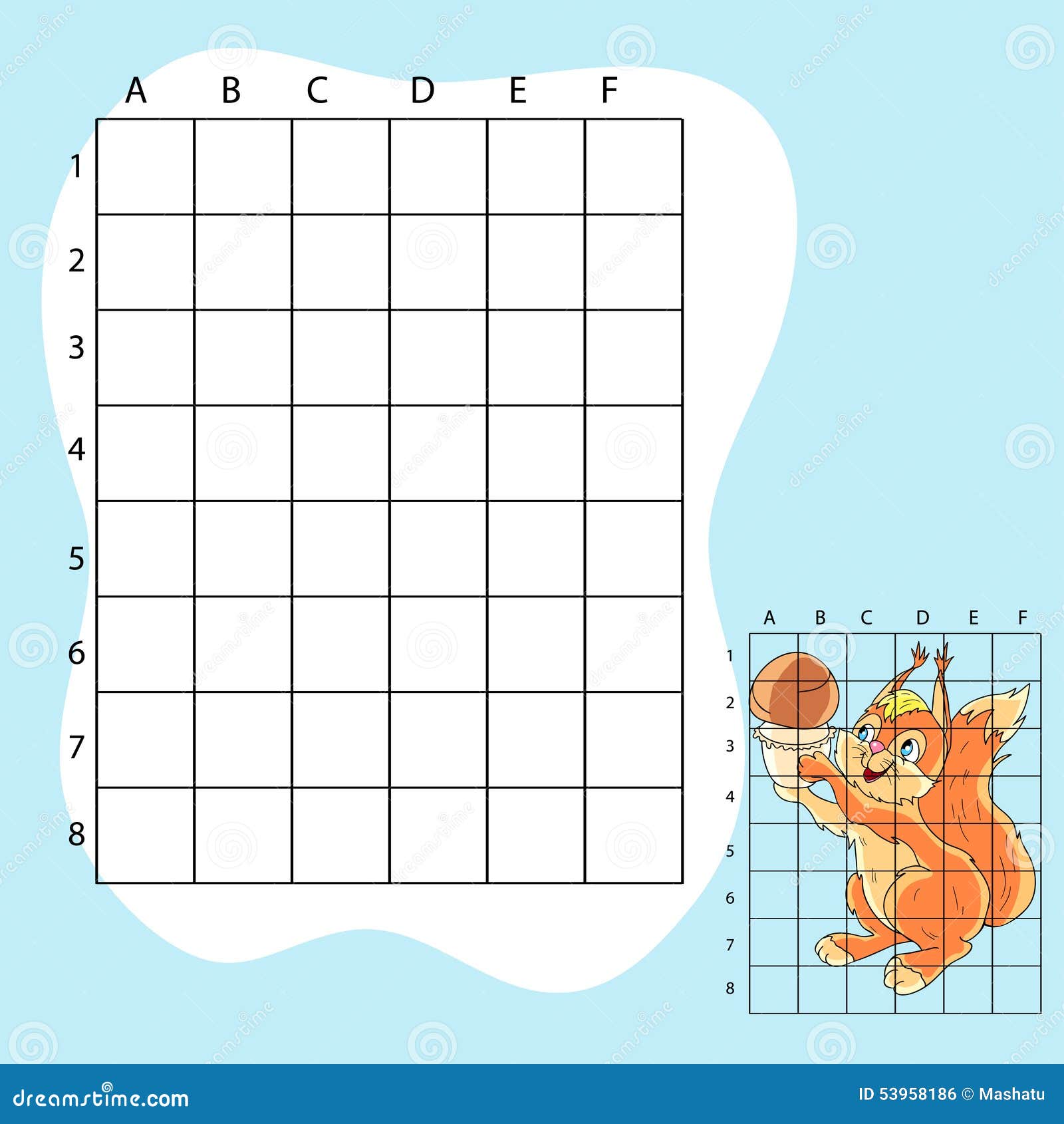 Draw on the Squares. a Cute Cartoon Squirrel Stock Vector ...