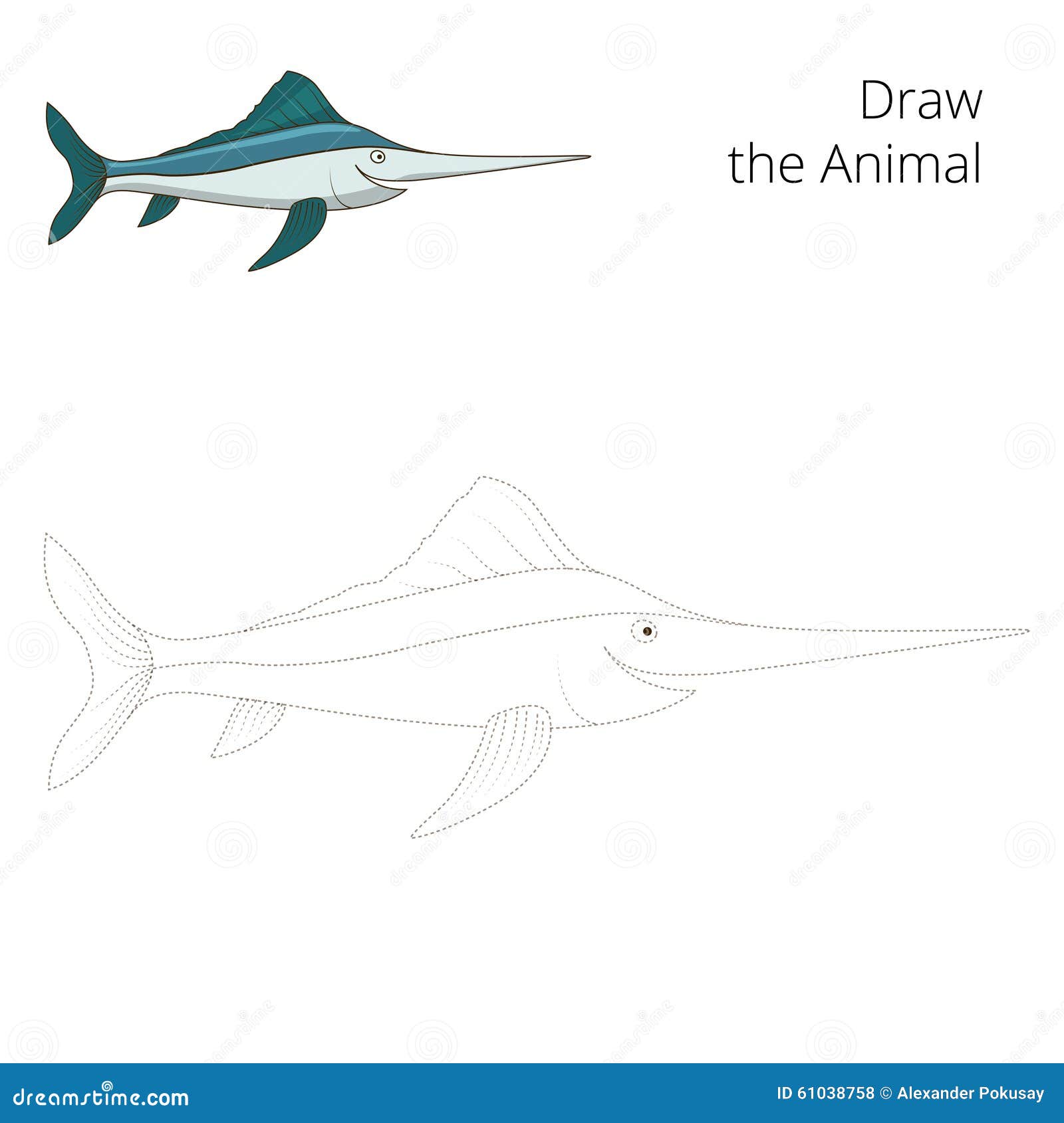 Draw the Swordfish Educational Game Vector Stock Vector - Illustration ...