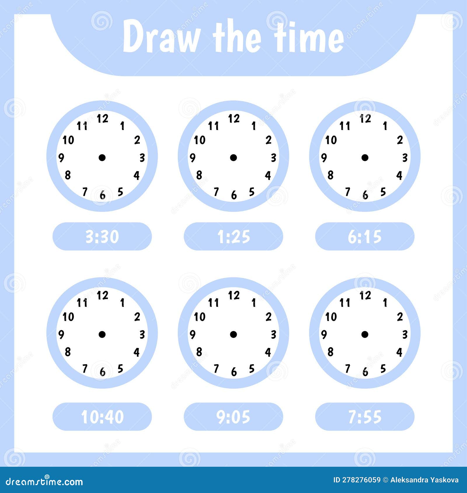 Kids Draw the Time Game. Time, Hours, Minutes. Stock Vector ...