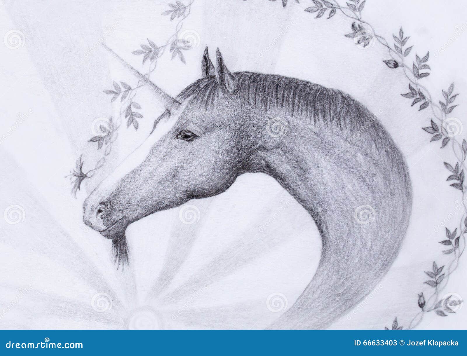 Draw Unicorn and Beautiful Flower, Original Hand Draw. Stock ...