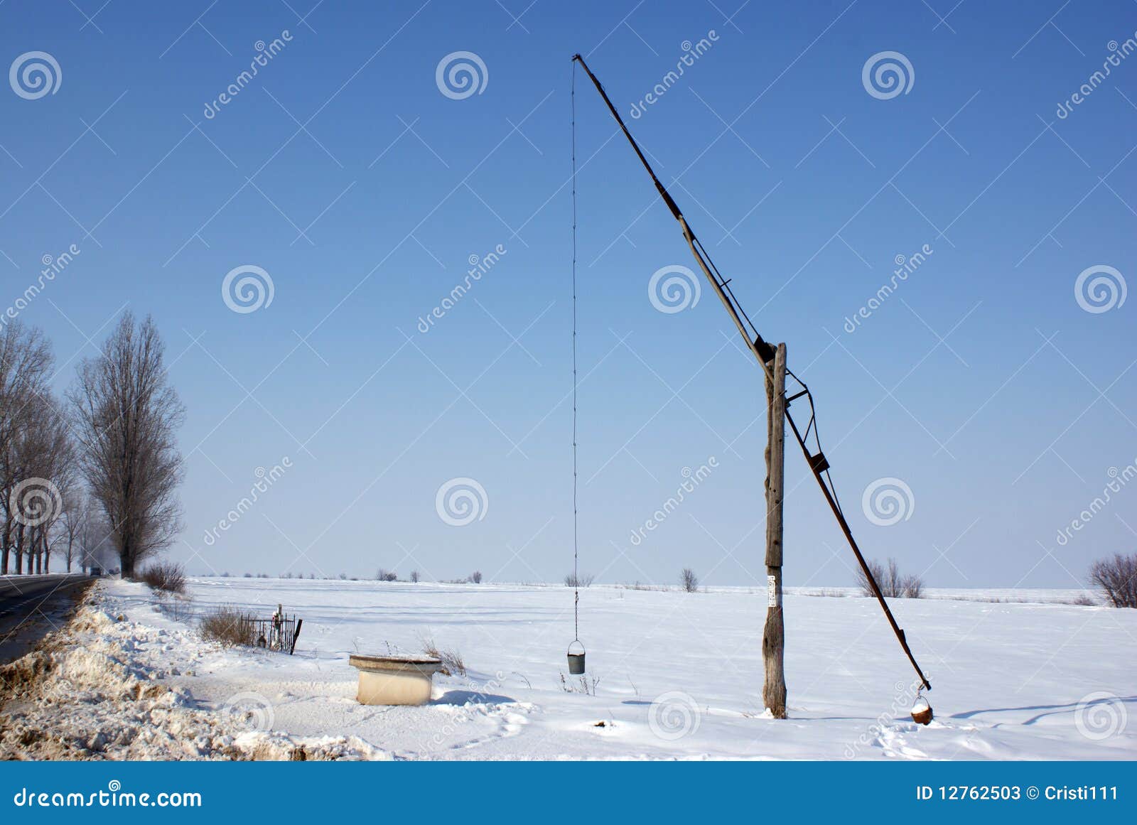 Draw well with lever stock image. Image of winter, trees - 12762503