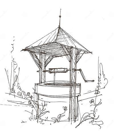 Draw well sketch stock illustration. Illustration of basin - 8756589